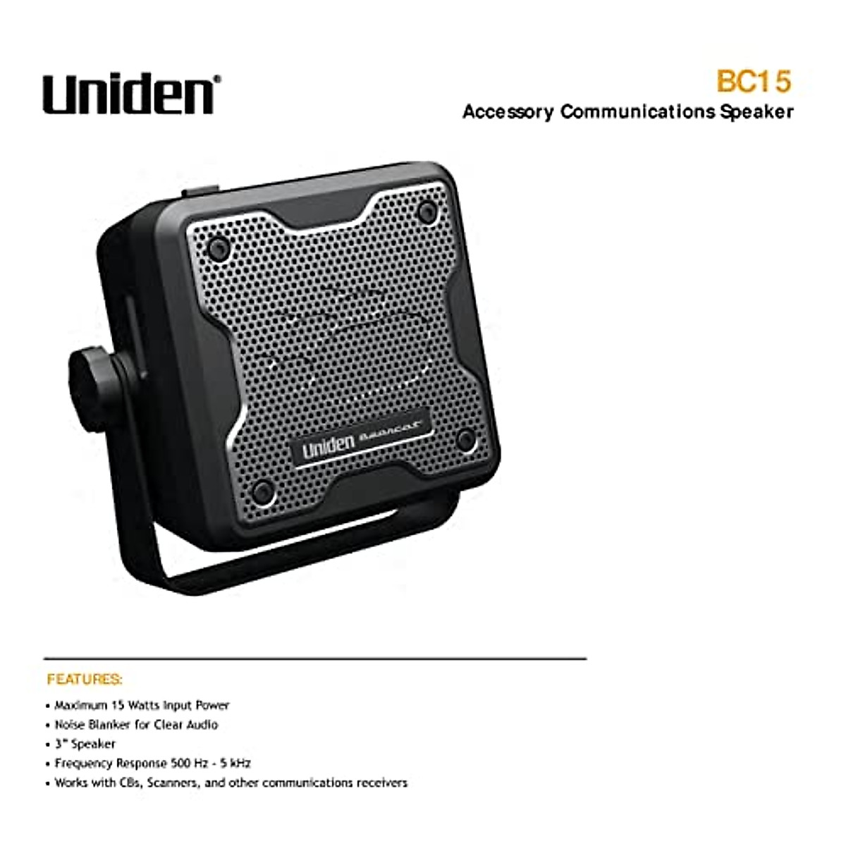 Uniden (BC15) Bearcat 15-Watt External Communications Speaker. Durable Rugged Design, Perfect for Amplifying Uniden Scanners, CB Radios, and Other Communications Receivers, Black