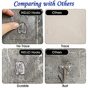 Inzllo Adhesive Hooks, Seamless Hooks 20 lb(Max) Waterproof and Oilproof Removable, Heavy Duty Utility Hooks Reusable Wall Hook for Kitchen Bathroom Bedroom Office - 10 PCS