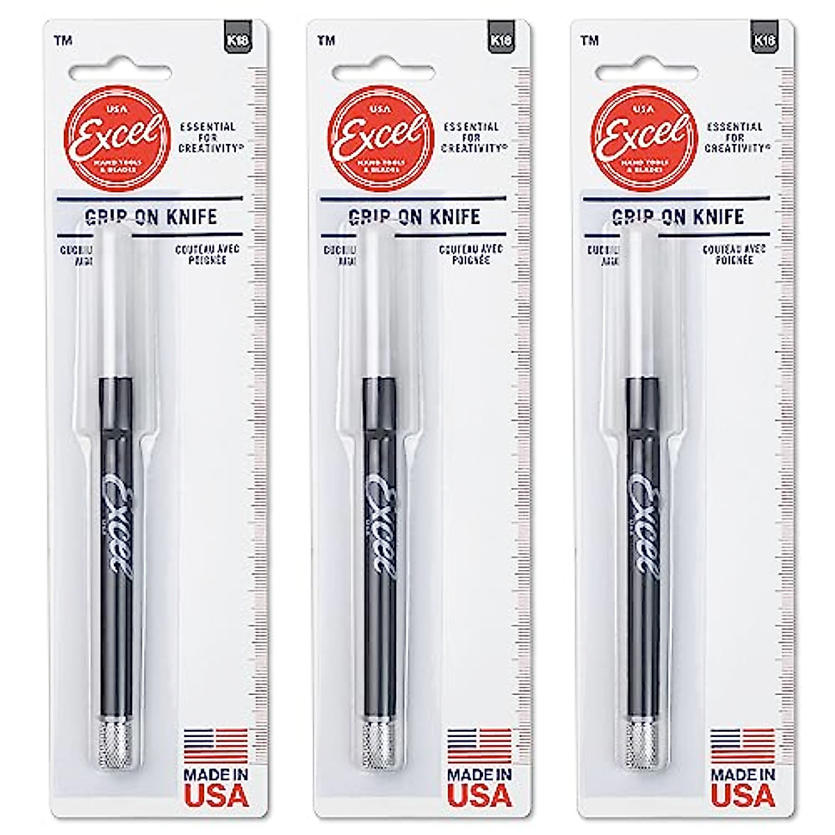 Excel Blades Soft Grip Craft Knife Set, Soft Grip Fine Point Angled Blades for Precision Cutting & Trimming, Multi-Purpose Hobby, Scrapbooking, and Crafting Tools, Grey, 3-Pack