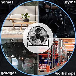 Simple Deluxe 12 Inch Battery Operated Floor Fan, Rechargeable Powered High Velocity Fan with Metal Blade, Portable Cordless Floor Fan for Outdoor, Camping, Travel