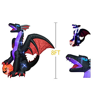 TRMESIA 8Ft Halloween Inflatable Huge Dragon Decoration Outdoor,Halloween Blow up Dragon for Indoor Backyard Garden Lawn Decoration Holiday Outside Yard Display Dinosaur Inflatable for Party