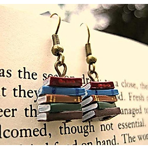 Classic Stack of Books Drop Dangle Earrings Librarian Teacher Easy Hook Clay for Women Creative Novel Teach Graduation Jewelry-Book
