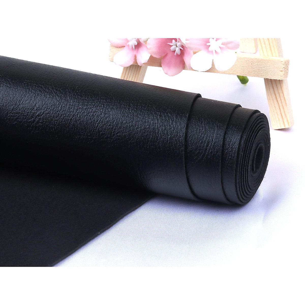 Smooth Solid Color Black Faux Leather Sheets Roll 12"X53" (30cmX135cm),Very Suitable for Making Crafts, Leather Earrings, Bows,Sewing(Black)