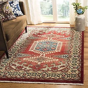 SAFAVIEH Kashan Collection Area Rug - 8' x 10', Red & Ivory, Traditional Oriental Design, Non-Shedding & Easy Care, Ideal for High Traffic Areas in Living Room, Bedroom (KSN308Q)