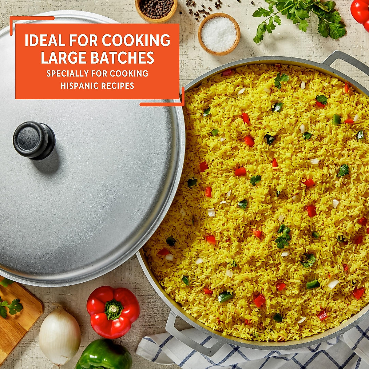 IMUSA USA 17.9Qt JUMBO Traditional Colombian Caldero (Dutch Oven) for Cooking and Serving, Silver, 17.9 Quart