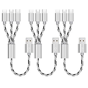 3Pack 1ft Multi Charging Cable Short Multi Charger Cable 3A Fast Charge USB Multi Cable 3 in 1 Universal Charging Cord Nylon Braided 3-1 Multiple Connectors for Cell Phones and More(Silver)