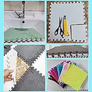 10pcs Plush Foam Floor Tiles, Square Foam Interlocking Carpet Tiles, 11.8x11.8 Inch Splicing Carpet Tiles Puzzle Play Mats for Floor for Bedroom(Color:Blue)