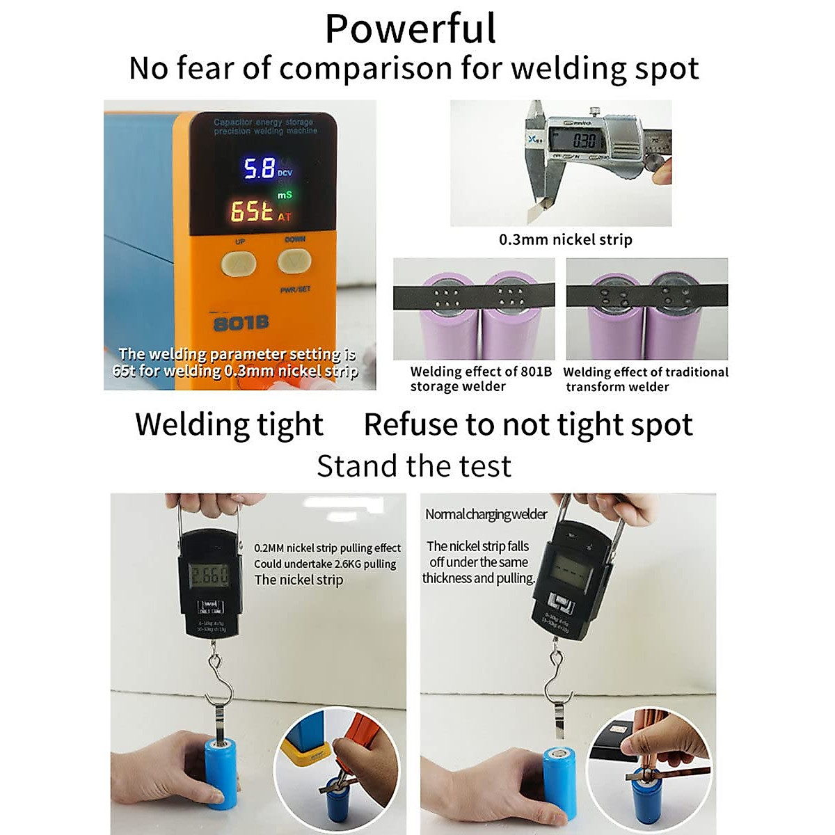 RCBDBSM Industrial Energy Storage Battery Welding Machine 801B Battery Spot Welder 11.6 KW Mini Portable Spot Welding Equipment for 18650, 21700 Lithium Battery Pack Building