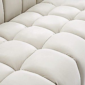 Meridian Furniture Gwen Collection Velvet Upholstered Sofa with Deep Biscuit Tufting, Cream