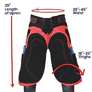 Equine Care Farrier Chaps Back Support - Cowhide Suede Leather and Canvas Apron, 4 Knife Pocket, 2 Nail Magnets, Adjustable Velcro Buckle - 29 inches/75cm