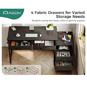 AODK 53-Inch Desk with Drawers and USB Power Outlets, Reversible Computer Desk with Storage Shelf, Office Desk with Printer Stand, Modern Simple Study Writing Work Table for Bedroom, Black