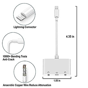 8ware Lightning to 3.5mm Headphone Adapter for iPhone Dual Earphone Jack and Charging Adapter Headphone Splitter for iPhone 14/13/12/11/XS Max/XR/8/7 Supports iOS up to Latest 16