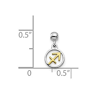 Solid 925 Sterling Silver Mio Memento and Gold Tone Sagittarius Charm Pendant - 12mm x 6mm