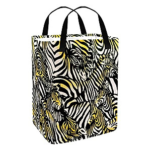 Animal Zebra Herd Yellow Black White Print Collapsible Laundry Hamper, 60L Waterproof Laundry Baskets Washing Bin Clothes Toys Storage for Dorm Bathroom Bedroom