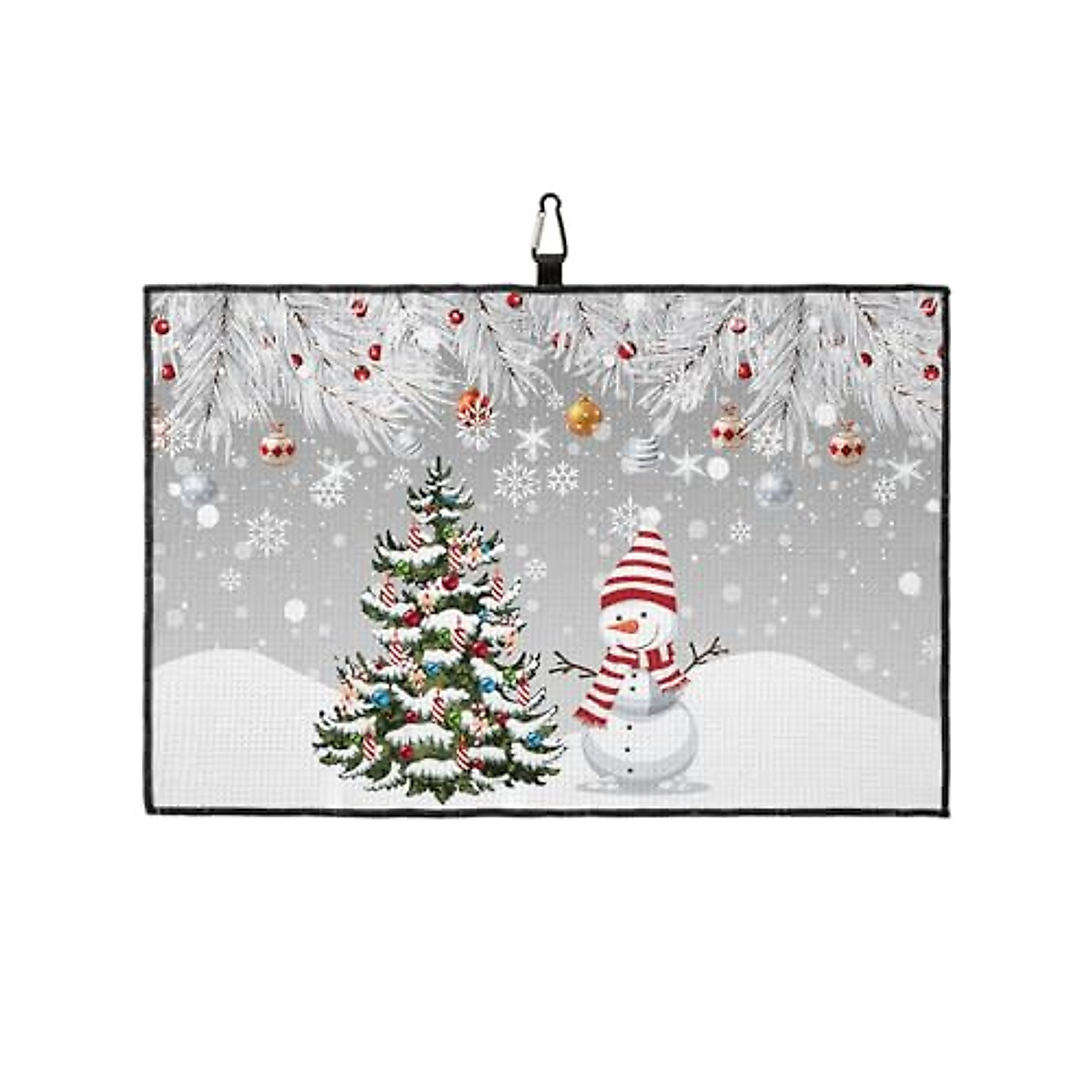 Golf Towel Christmas Tree Xmas Snowman Grey,Waffle Pattern Microfiber Club Cleaner Golf Towels with Carabiner Clip for Women Men Dad,Pine Needle Snowflake Golf Towel for Golf Bags Accessories,24x16in