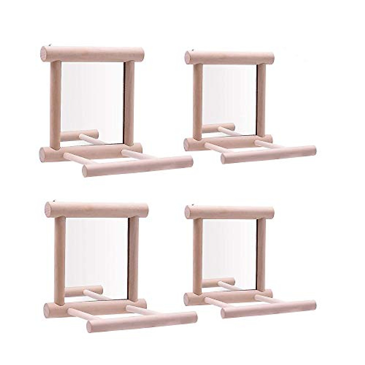 HANZE Bird Mirror with Swing Hummingbird Swing Bird Perches for Parrots Stand Wooden Swing Toy for Macaws Lovebird Cockatoo Parakeet Conure Finch Cockatiels,4 Pack