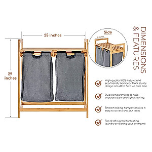ToiletTree Products Bamboo Hamper with Dual Compartments - Laundry Sorter for Bathrooms and Laundry Rooms - Dual Hamper to Sort Darks and Whites - Bamboo Laundry Hamper