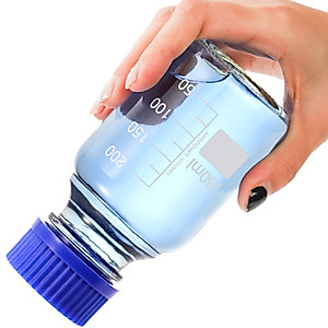 Yopay 10 Pack Media Storage Bottles with GL45 Blue Screw Cap, 250ml Reusable Glass Bottle, Round Scientific Glass Container for Labs, Classrooms or Home Use