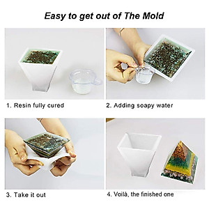 Silicone Resin Molds 5Pcs Resin Casting Molds Including Sphere, Cube, Pyramid, Square, Round with 1 Measuring Cup & 5 Plastic Transfer Pipettes for Resin Epoxy, Candle Wax, Soap, Bowl Mat etc