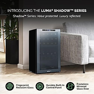 Luma Comfort Shadow Series Wine Cooler Refrigerator 33 Bottle Dual Temperature Zones, Freestanding Mirrored Wine Fridge with Double-Layer Tempered Glass Door & Compressor Cooling,Black