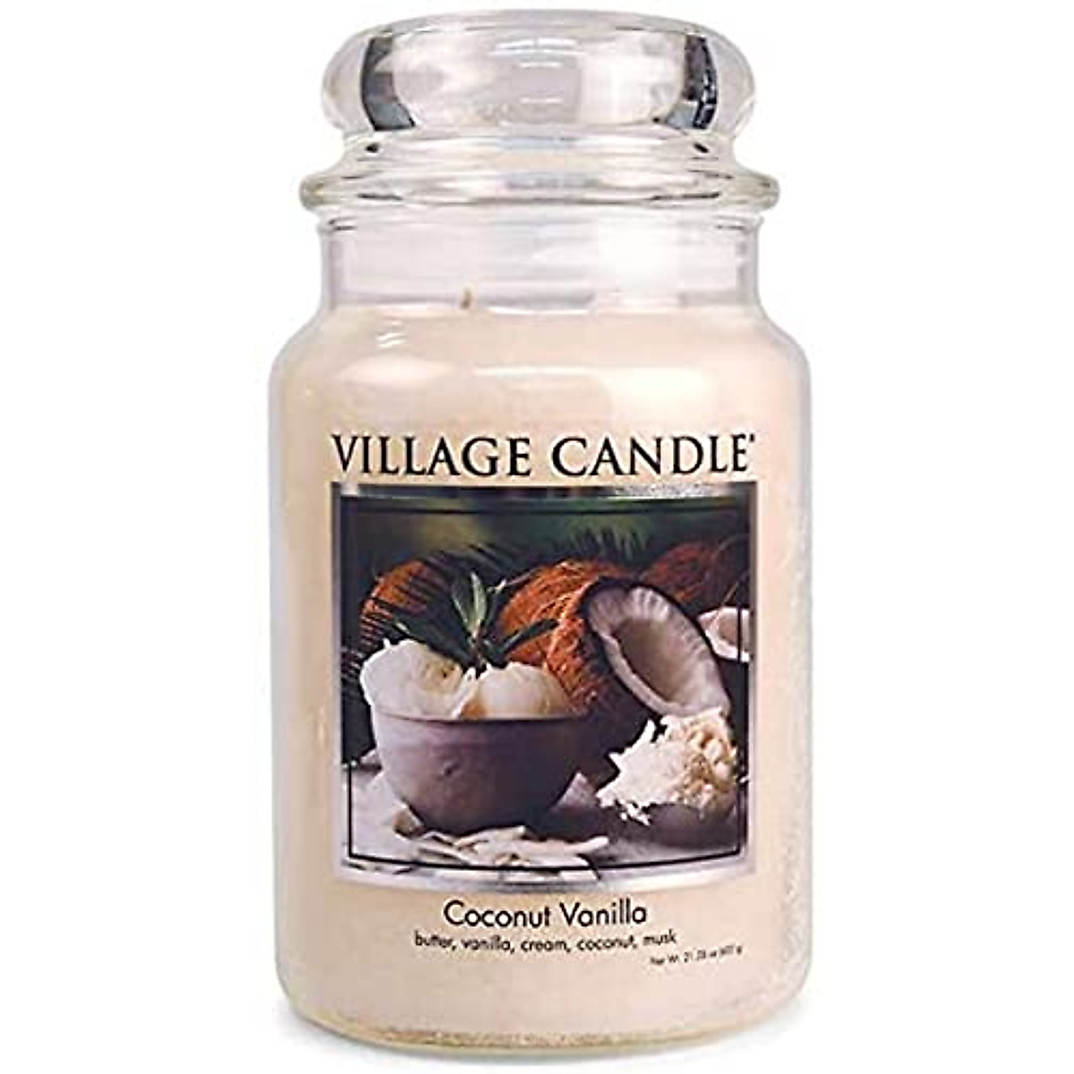 Village Candle Coconut Vanilla Large Glass Apothecary Jar Scented Candle, 21.25 oz, White & Coffee Bean Glass Jar Scented Candle, Large, 21.25 oz, Brown