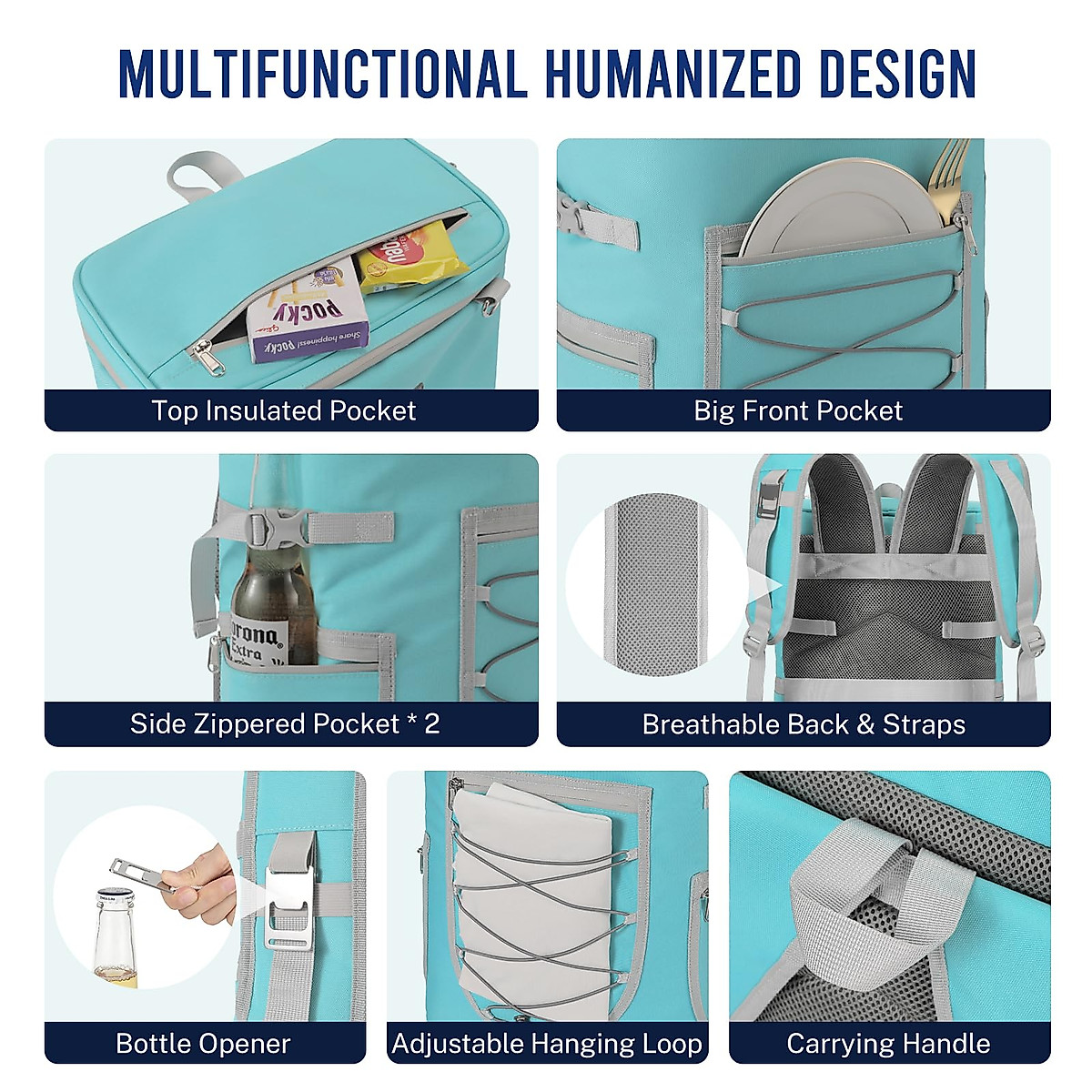 VKKZAAW Cooler Backpack,36Cans Backpack Cooler Insulated Leak Proof Waterproof Soft Sided Cooler Bag,Beach Camping Cooler,Light Weight Travel Cooler Lunch Backpack for Hiking Shopping