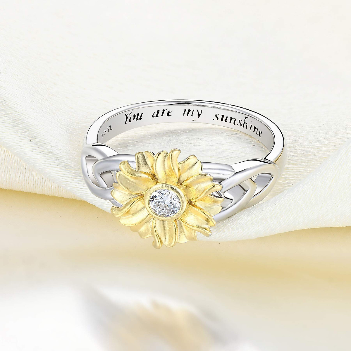 YL Sunflower Rings 925 Sterling Silver Cubic Zirconia Flower Leverback Jewelry for Women-size 7