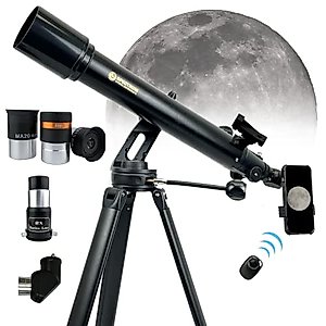 ExploraPro 70AZ Refractor Telescope – 70mm Aperture 700mm Focal Length Manual Alt-AZ Telescope with Slow Motion Control – Smartphone Adapter and Remote Shutter - Spectrum Optical Instruments