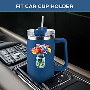 LB LEOBON 40 ounce insulated cup with handle, double-layer vacuum stainless steel material, equipped with straw, can keep warm or maintain cold drinks Original Vase Cowboy Blue