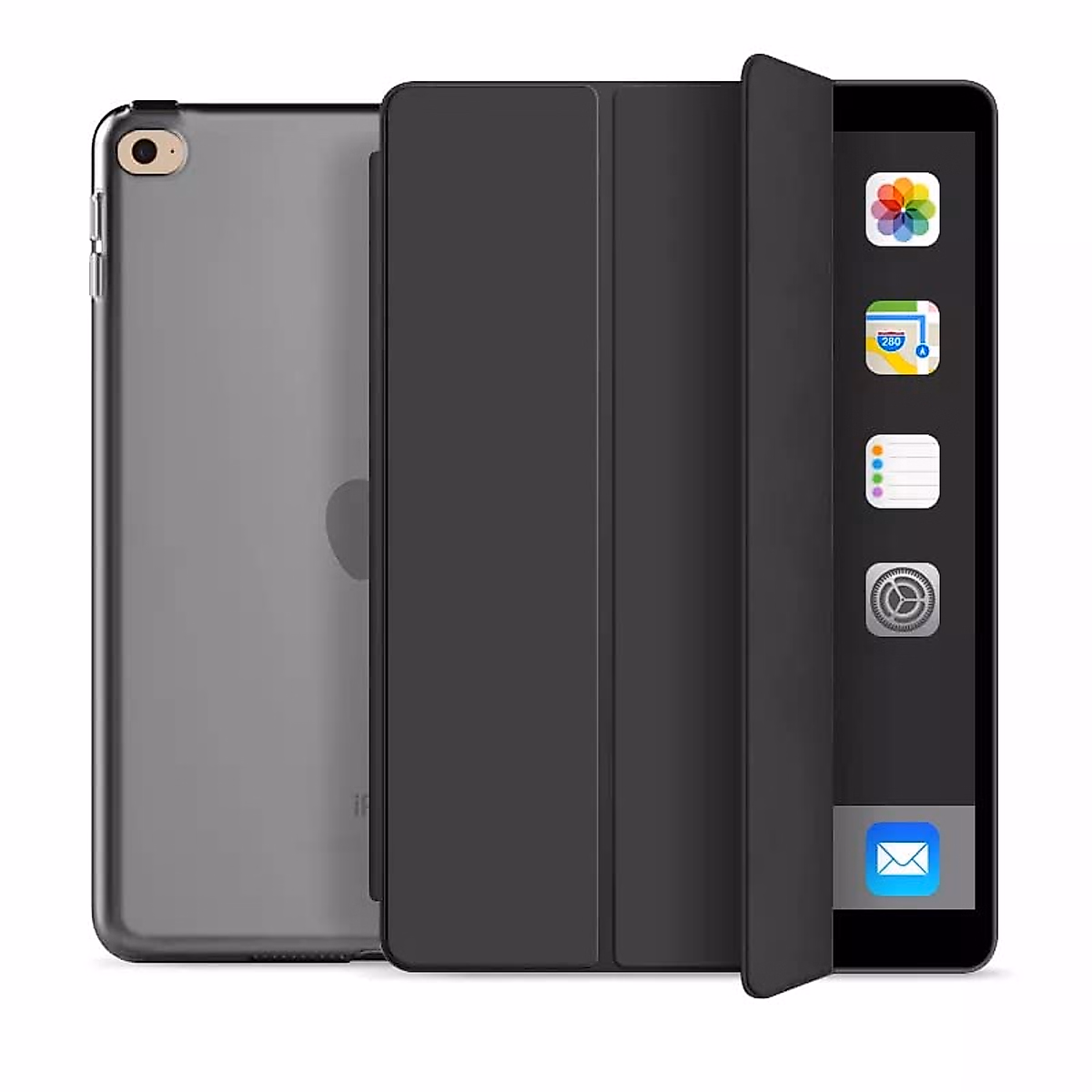 PWR UP iPad 10.2 inch Case (Works with iPad 9th Gen/8th Gen/ 7th Gen [2021/2020/2019]), Slim-line Hard Shell Protective Folio Case with Smart Wake/Sleep Cover and Stand Cover | Sleek Matte Black Color