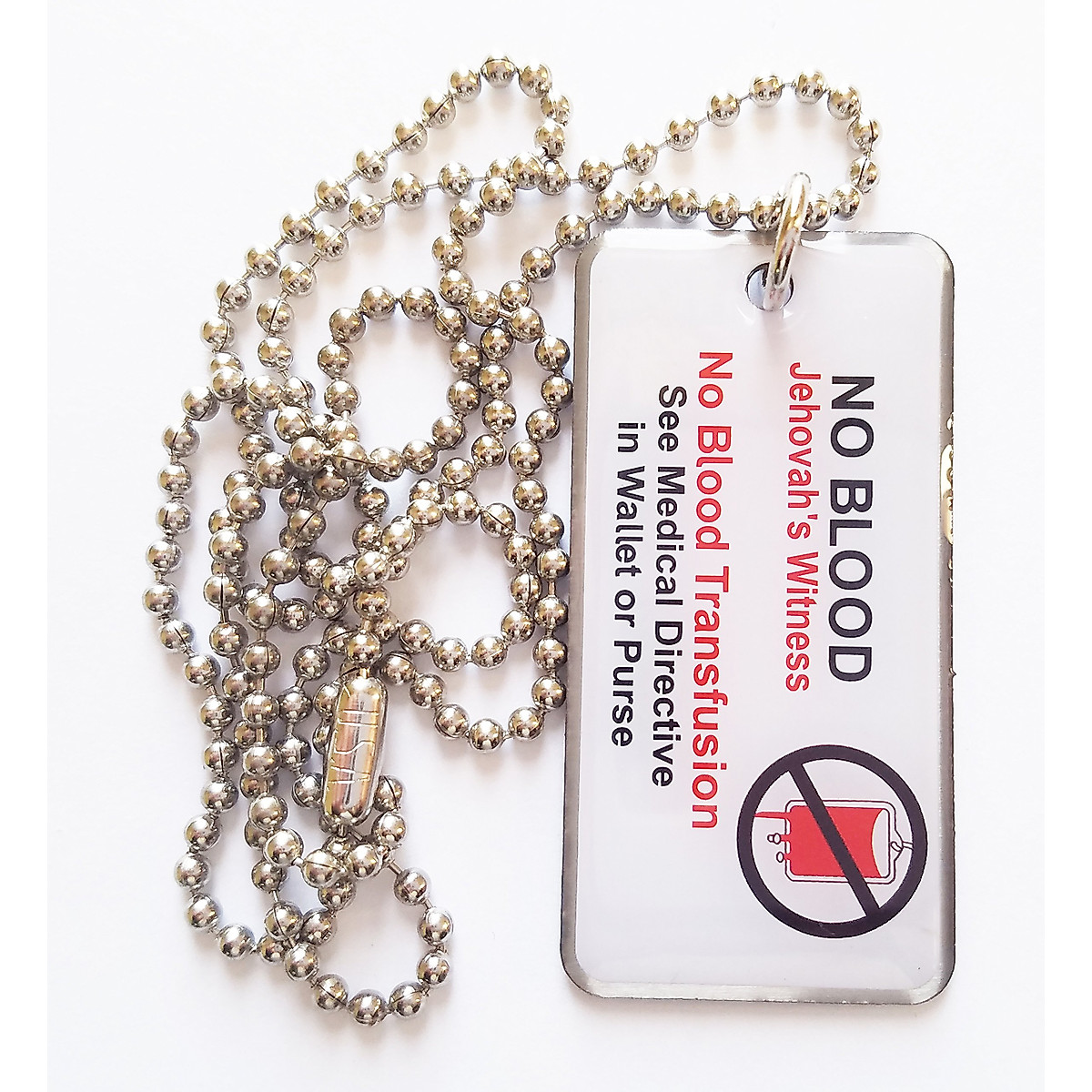 Atomic Market Jehovah's Witness No Blood Transfusion Epoxy Coated Necklace w/Chain