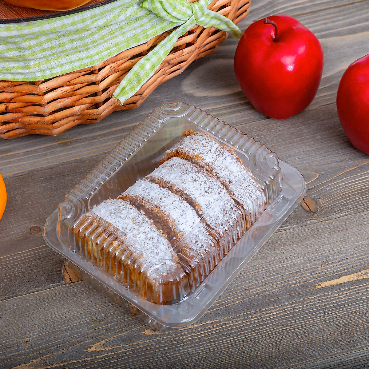 Clear Plastic Hinged Food containers - Sturdy Disposable Bakery Lid Cookie Container Boxes - 7”x 6”x3.5” (40)