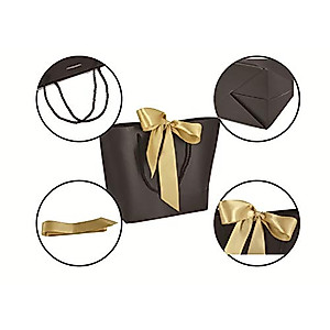 HUAPRINT Gift Bags with Handles,Party Favor Bags with Bow Ribbon,12Pcs Black Paper Bags for Birthday Wedding Bridesmaid Present Celebration Holiday