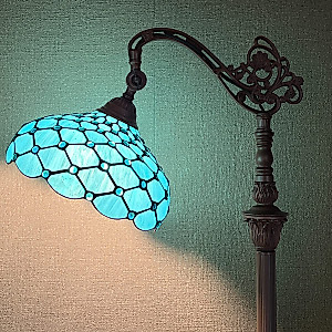 Thatyears Tiffany Floor Lamp Seagrass Blue Beads Style Gooseneck Arch Adjustable Corner Standing Reading Light Decor Bedroom Living Room Home Office