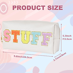 Burskit Preppy Patch Stuff Portable Makeup Bag Bulk Pu Leather Cosmetic Bag Waterproof Travel Organizer Zipper Pouch Storage Purse for Women Girls Gift (HZB-CS-stuff-1)