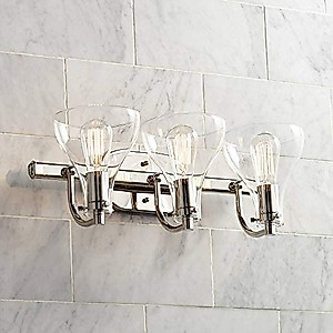 Possini Euro Design Sorren Industrial Modern Wall Light Polished Chrome Silver Hardwired 20 1/2" 3-Light Fixture Curving Clear Glass Shade for Bedroom Bedside Bathroom Vanity Living Room Hallway