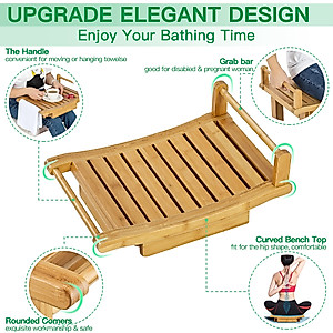 ETECHMART Bamboo Shower Bench with Storage Shelf, 2-Tier Spa Seat Bath Stool for Bathroom Bathtub Elderly Disabled Seniors Women, Inside Shower Shaving Legs, Waterproof, Natural