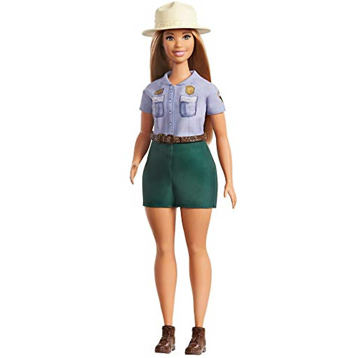Barbie 12-in Blonde Curvy Park Ranger Doll with Ranger Outfit Including Denim Shirt, Green Khaki Shorts, Brown Belt, Brown Boots & Straw Hat; for Ages 3 Years Old & Up