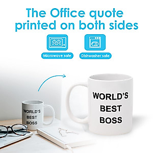 Alpha Awards WORLD'S BEST BOSS Coffee Mug, Double Sided Imprint, 11 OZ Ceramic Mug For The Office