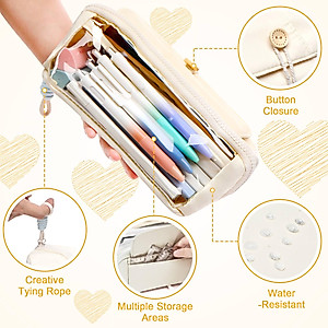 Toplive Big Capacity Pencil Case Large Pencil Pouch Stationery Pen Bag Big Pen Brushes Organizer Cases, Home College Office Travel Storage Cosmetic Bag for Women Adult, White