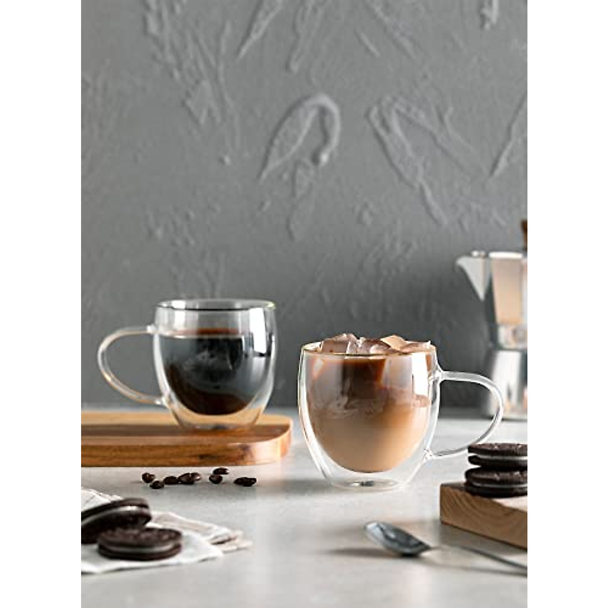 Sweese 8 oz Glass Coffee Cups - Double Wall Insulated Glass Coffee Mugs Set with Handle, Perfect for Espresso, Latte, Cappuccino, Set of 4-415.101