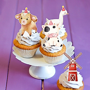 48Pcs Farm Animal Cupcake Toppers Farm Birthday Party Decoration Farm Theme Cupckae Toppers for Barnyard Party Farm Animal Birthday Baby Shower Supplies