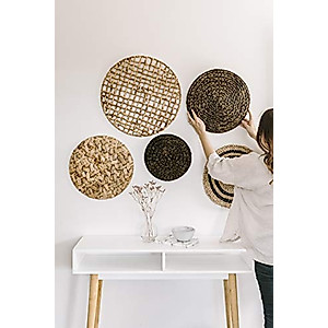 Large Boho Woven Wall Basket Decor - Set of Five - Handmade Wall Art made from Natural Water Hyacinth Seagrass - Ready to Hang