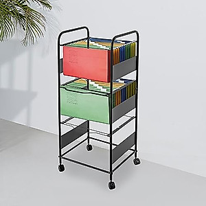 LOHISHILO 3 Tiers Metal Rolling File Carts with Wheels Hanging Files for Letter Size Movable Pull-Out File Folder Rack Drawer File Cabinet for Home, Office, Classrooms, Study Rooms