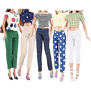 YAMASO 5 Sets Doll Clothes Fashion Wear Outfits withs 5 Pairs Shoes for 11.5-Inch Girl Doll (Random Style)