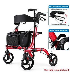 Rollator Walkers for Seniors- Rollator Walker with Seat 8" Wheels- Easy Folding Senior Walker with Padded Backrest- Lightweight Mobility Walking Aid for Adult Elderly, Aluminum Frame, Red