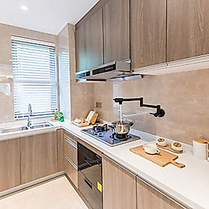 KWODE Matte Black Pot Filler Faucet Wall Mount Commercial Kitchen Sink Faucet Double Joints Folding Stretchable Swing Arm with Single Hole 2 Handles Brass