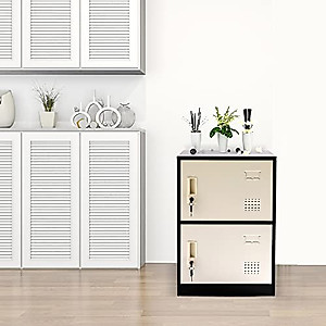 Harbin-Star Metal Lockers for Employees/Storage, 2 Doors Stackable Office Storage lockers with Card Slot, School and Home Storage Cabinet Organizer with Keys, Kids Locker for Cloth and Toy-Black&White
