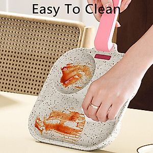 JUSTUP Nonstick Frying Pan, Divided Grill Frying Pan 3 Cups Pink Pancake Pan, Intelligent Temperature Sensing Egg Frying Pan, Breakfast Skillet for Eggs, Pancakes,Bacons (White)