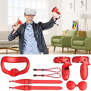 HUIUKE Touch Controller Grip Cover for Quest 2 with Silicone VR Face Cover Pad and Lens Cover, 3 in 1 Silicone Cover Set for Quest 2, Quest 2 Accessories (Red)